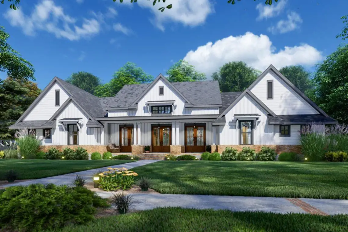 4-Bedroom Modern Farmhouse Plan with Three Fresh Air Spaces – ~3,077 sq ...