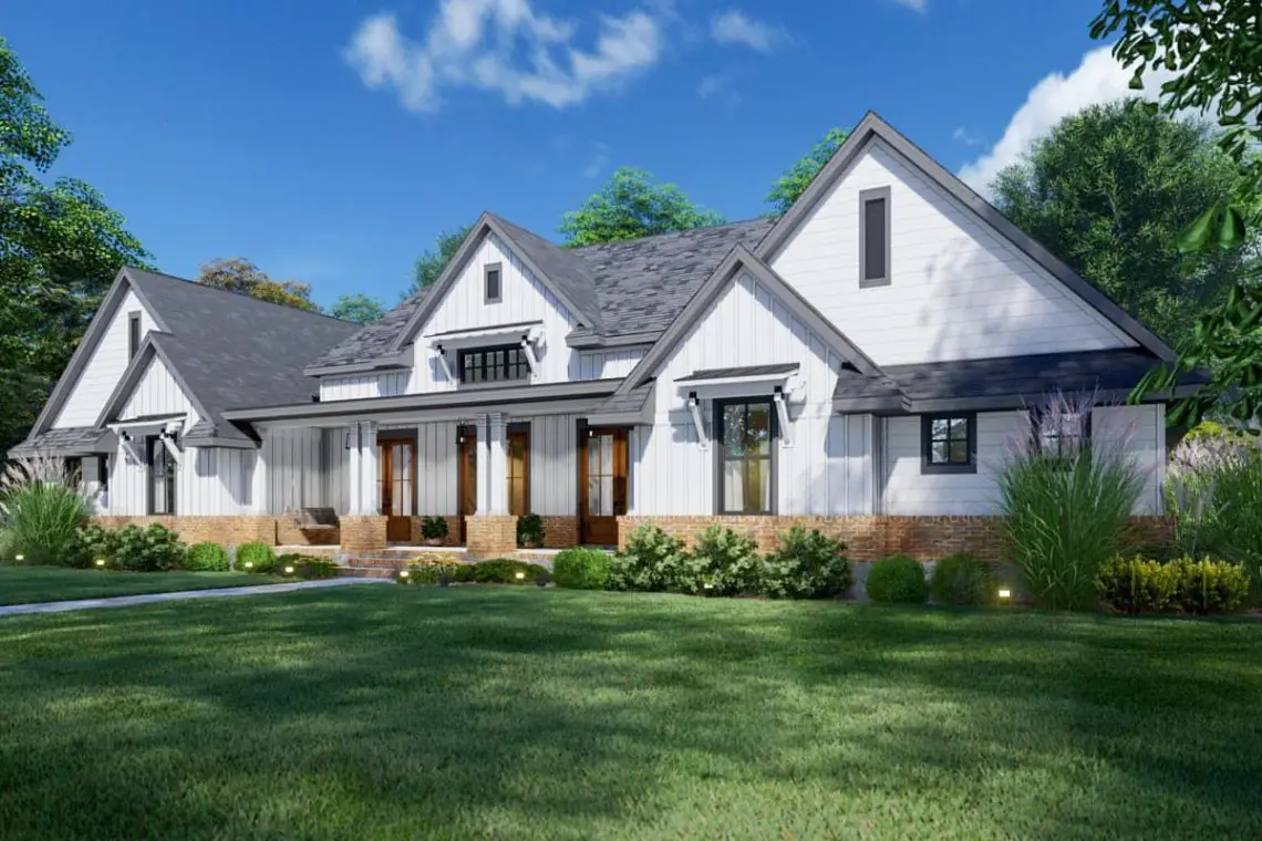 4-Bedroom Modern Farmhouse Plan with Three Fresh Air Spaces – ~3,077 sq ...
