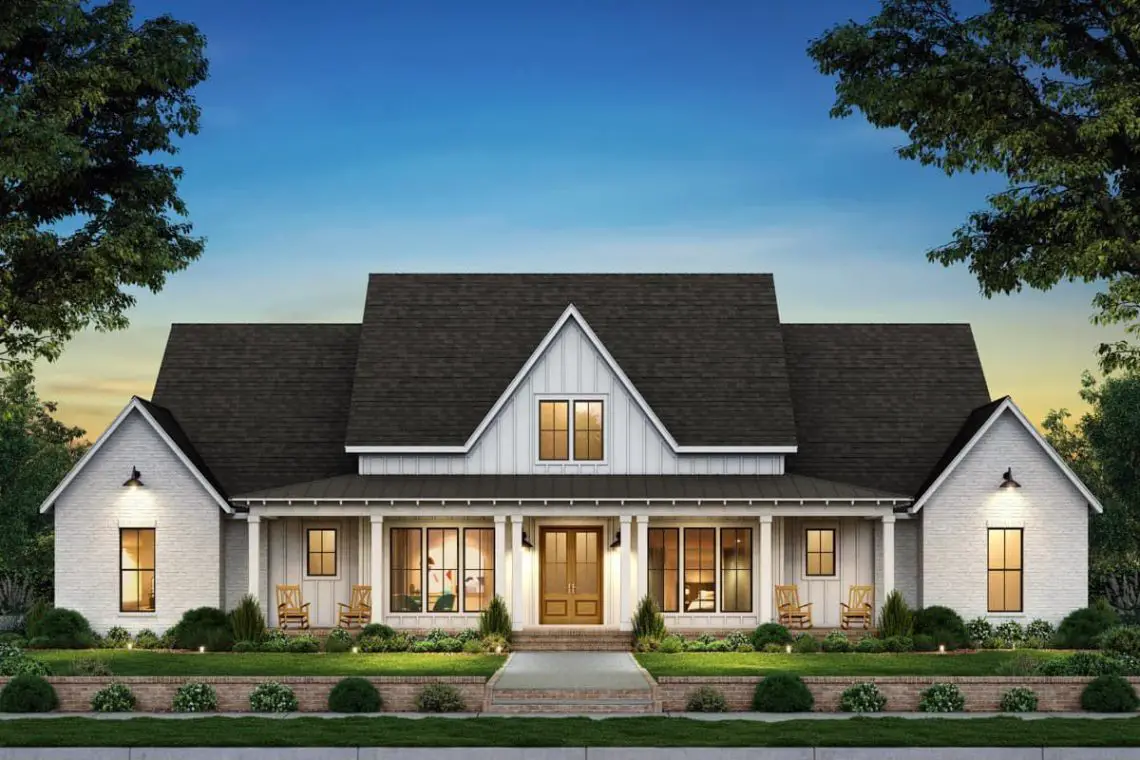 3,292 Sq Ft Symmetrical 4-Bed Modern Farmhouse with Home Office & Bonus ...