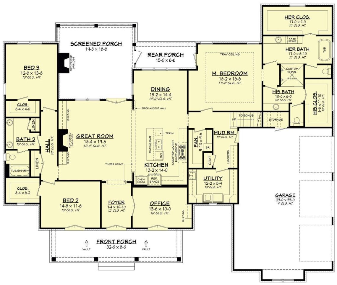 Country House Plan – 2,854 Sq Ft | 3 Beds, 2 Baths, Open Layout ...