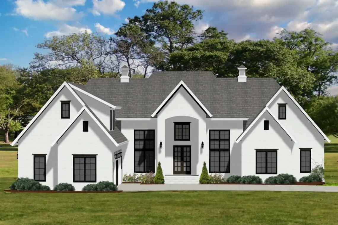 4-Bed Transitional House Plan with 3-Car Garage & Bonus Expansion Above ...