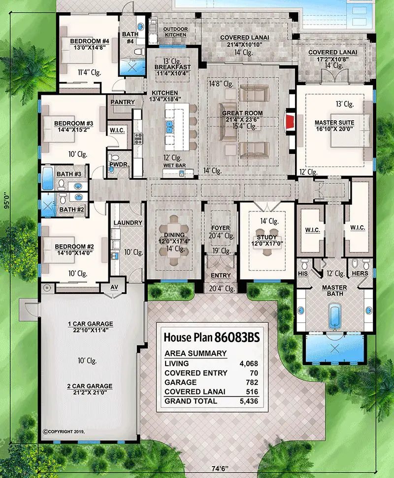 One-Level Beach House Plan with Open-Concept Floor Plan – 4,068 Sq Ft ...