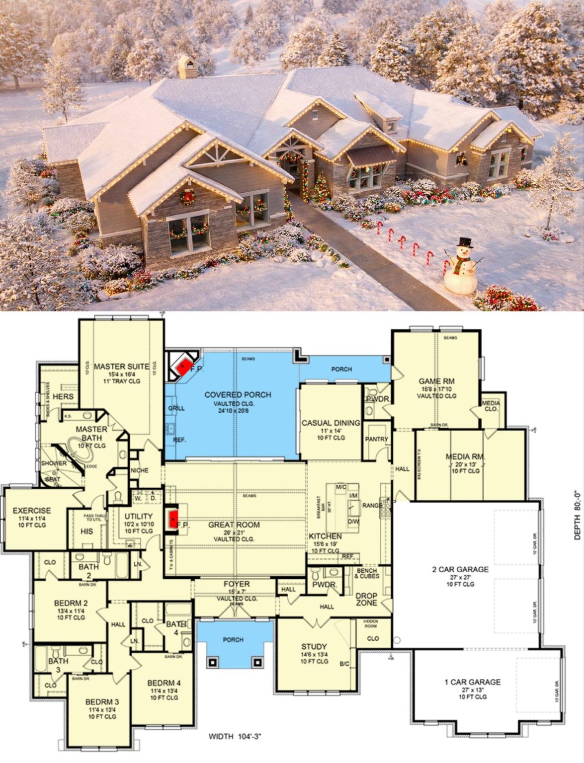 One-Level Craftsman Home Plan with Game & Media Rooms – 4,420 Sq Ft ...