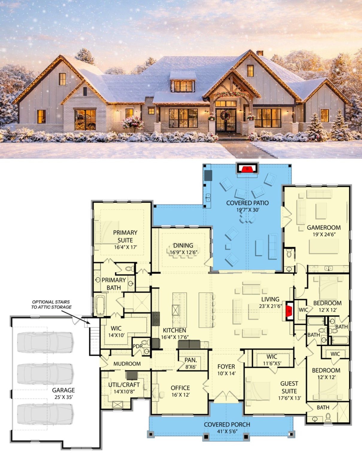 Expanded One-Level New American Craftsman House Plan with Home Office ...